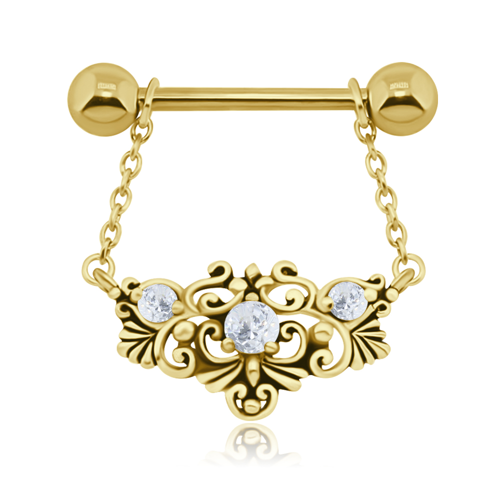 Brustwarzenpiercing Ornamente Schild goldfarben mit Barbell Nippel | Piercing-Store.com